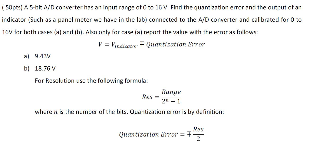 Solved (50pts) A 5-bit A/D converter has an input range of 0 | Chegg.com