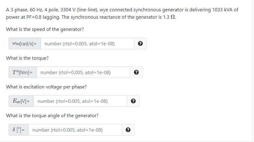 Solved A 3 phase, 60 Hz, 4 pole, 3304 V (line-line), wye | Chegg.com