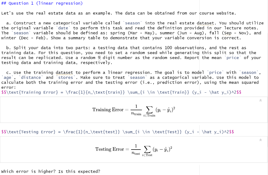 ## Question 1 (linear regression) Let's use the real | Chegg.com