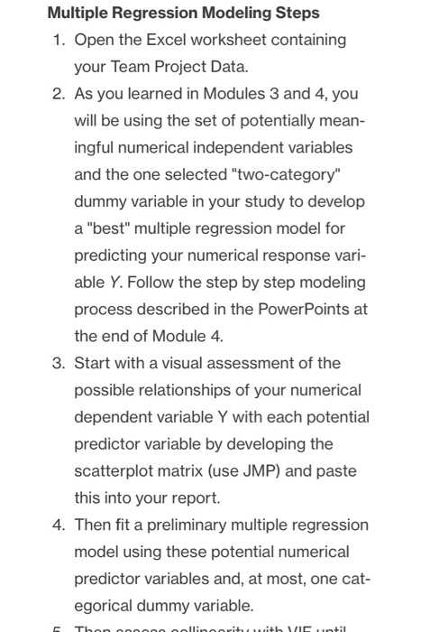 Multiple Regression Modeling Steps 1. Open the Excel | Chegg.com