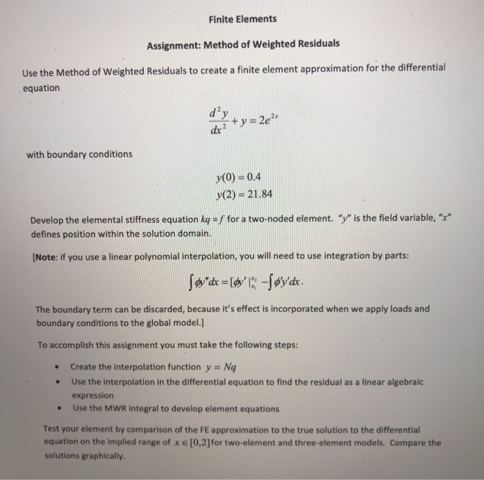 Solved Finite Elements Assignment: Method of Weighted | Chegg.com