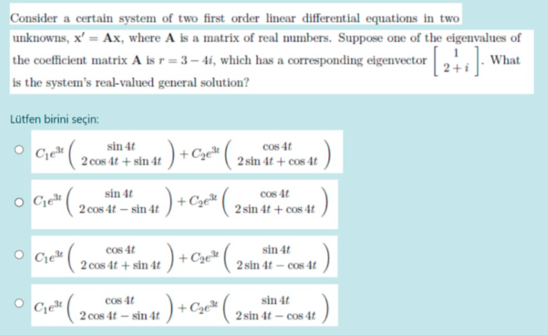 Solved Consider a certain system of two first order linear | Chegg.com