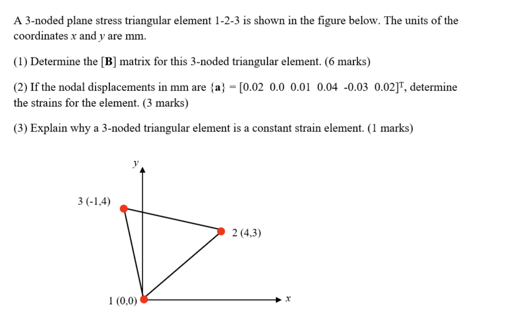 Solved A 3-noded plane stress triangular element 1-2-3 is | Chegg.com