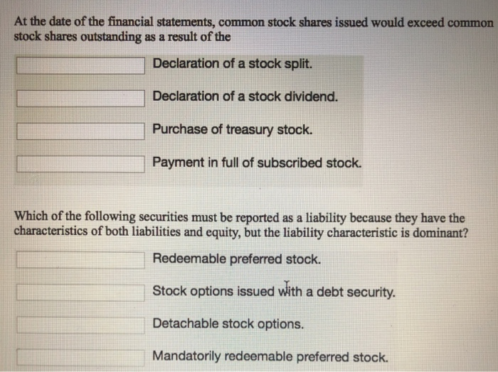 Solved At the date of the financial statements, common stock | Chegg.com