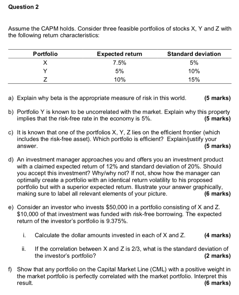 Question 2 Assume the CAPM holds. Consider three | Chegg.com