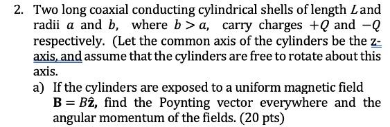 Solved 2. Two long coaxial conducting cylindrical shells of | Chegg.com
