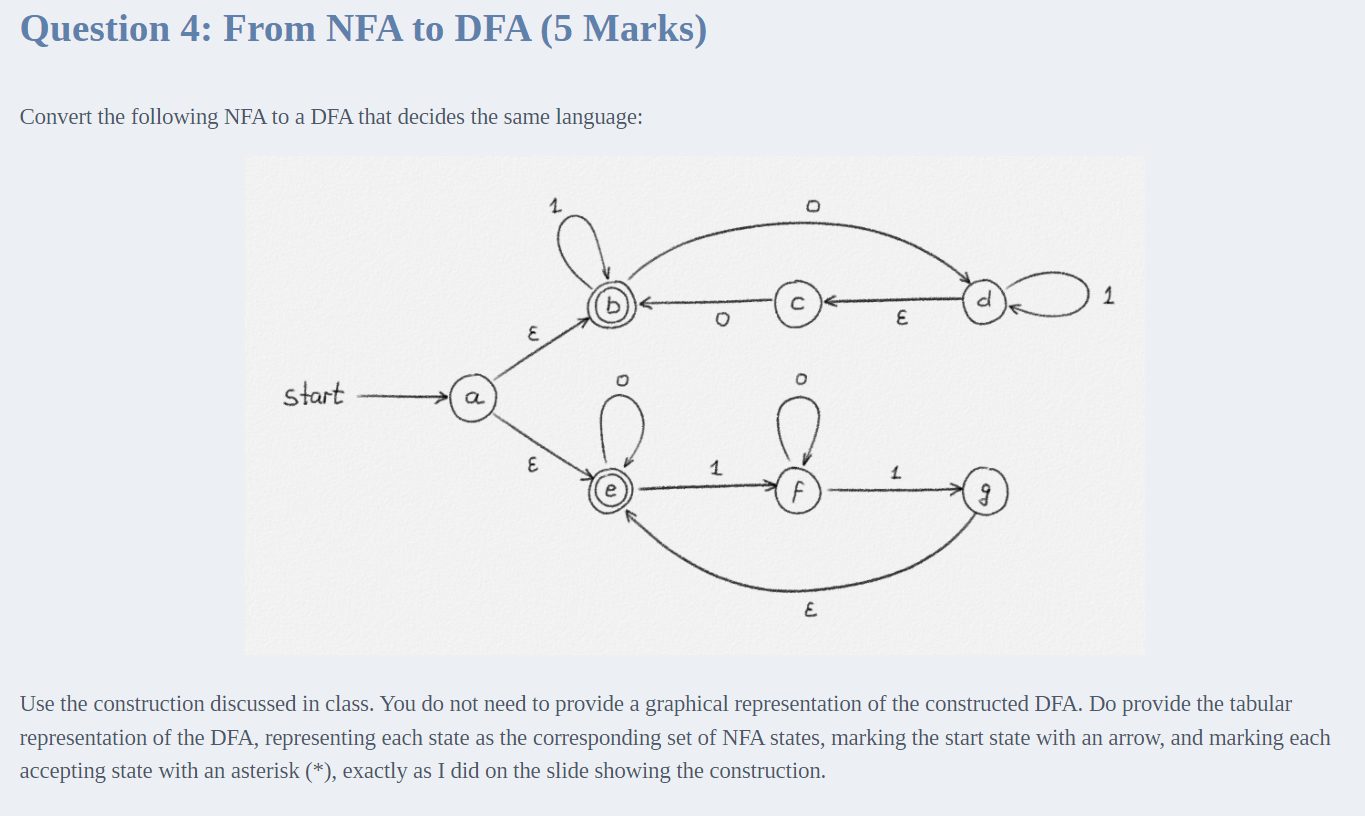 Solved Question 4: From NFA to DFA (5 Marks) Convert the | Chegg.com