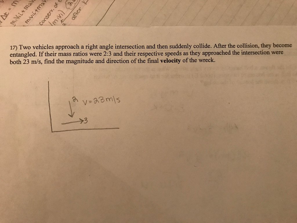 Solved 17) Two vehicles approach a right angle intersection | Chegg.com