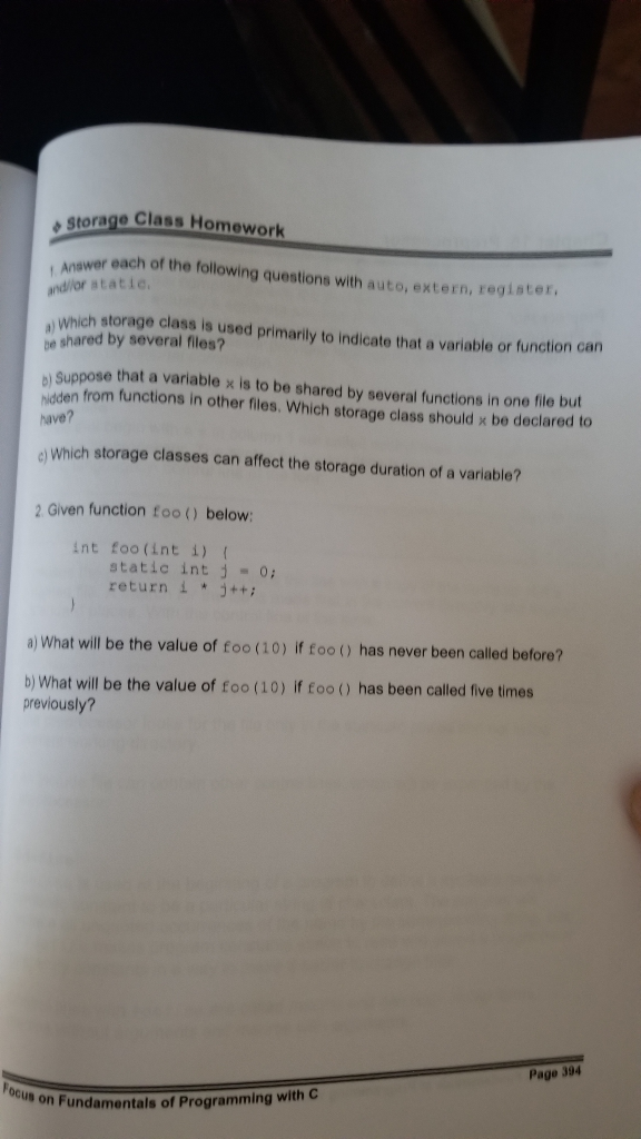 Solved Storage Class Homework aswer each of the following | Chegg.com
