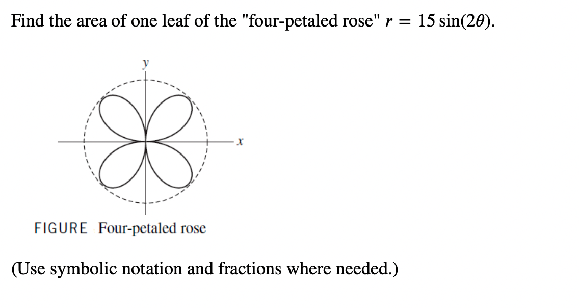 Solved Find the area of one leaf of the "four-petaled rose" | Chegg.com