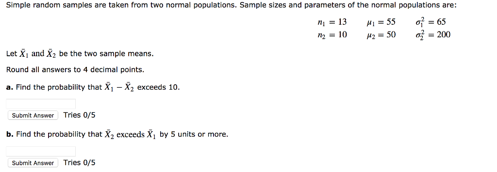 Solved Simple random samples are taken from two normal | Chegg.com