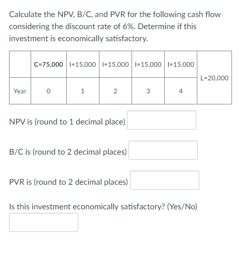 Calculate the NPV, B/C, and PVR for the following | Chegg.com