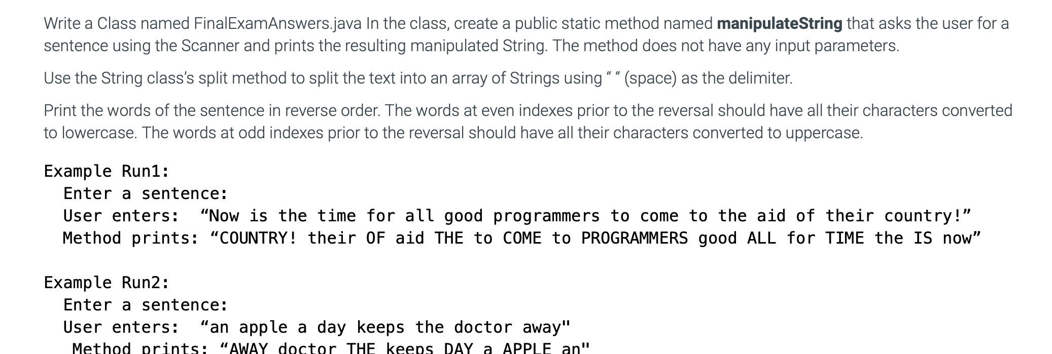 Solved Write a Class named FinalExamAnswers.java In the | Chegg.com