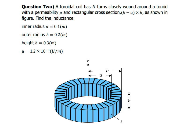 Solved Question Two) A toroidal coil has N turns closely | Chegg.com