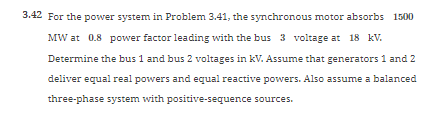 Solved 1.42 For the power system in Problem 3.41, the | Chegg.com