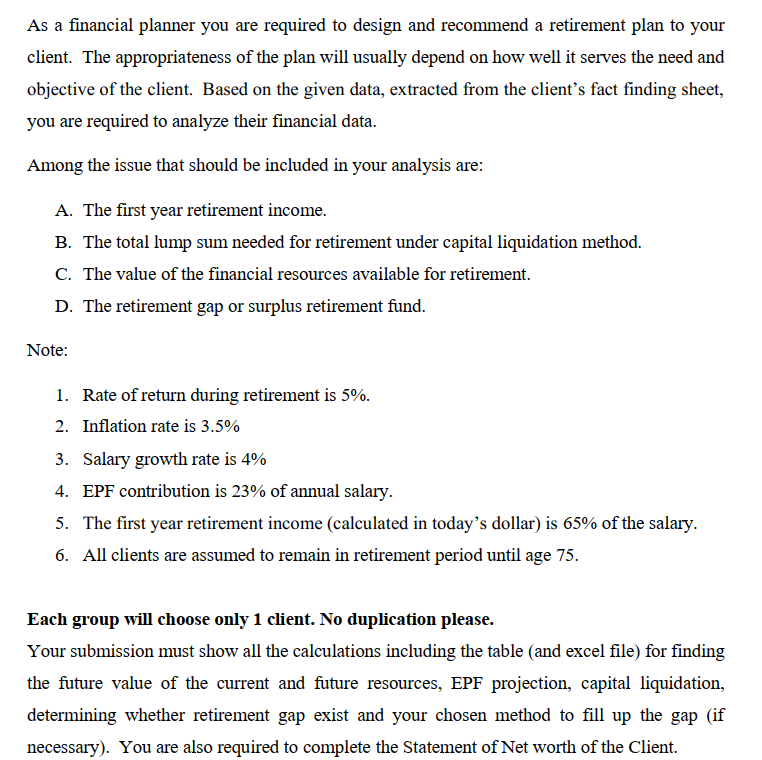 As a financial planner you are required to design and | Chegg.com