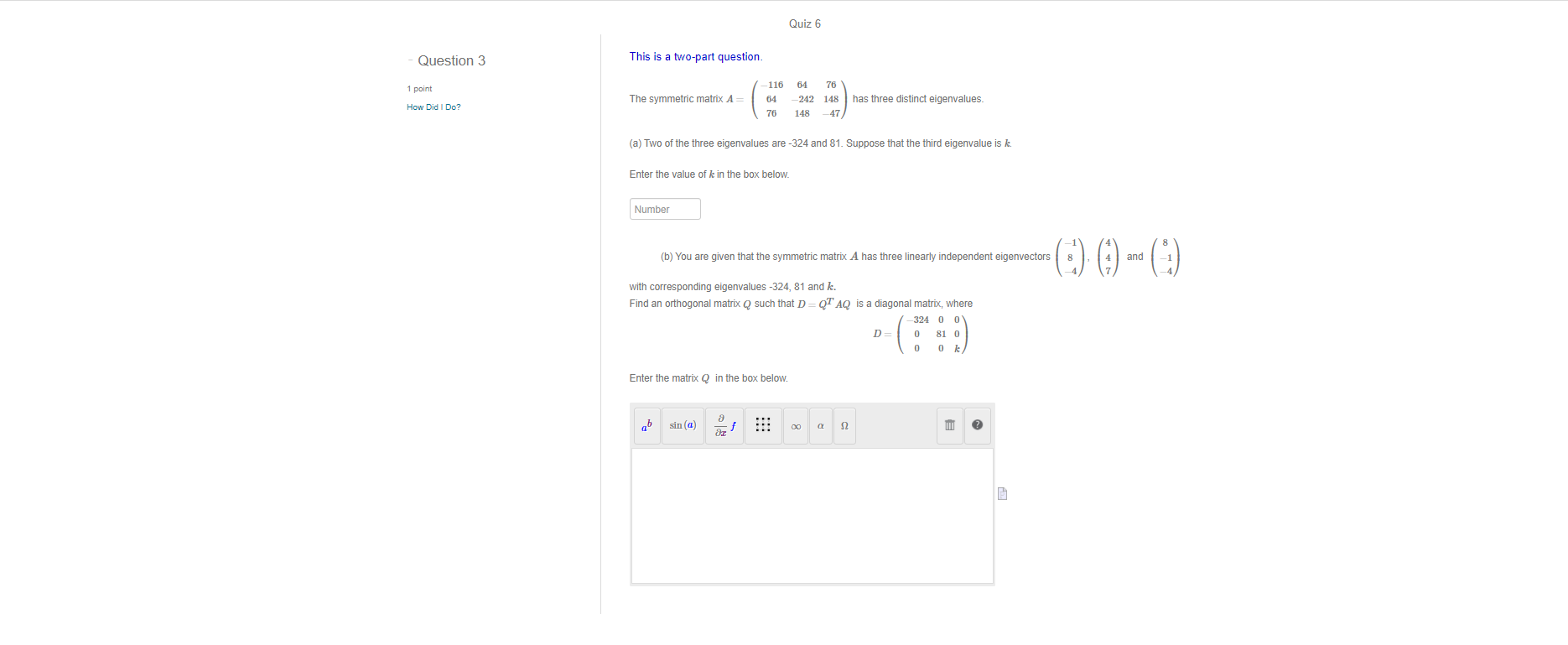 Solved Quiz 6 Question 3 This is a two-part question. 1 | Chegg.com