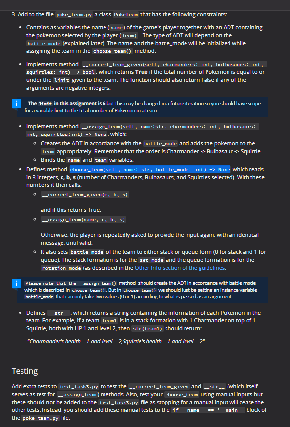 POKEMON TASK 3 - URGENT HELP! PYTHON CODING! I have | Chegg.com