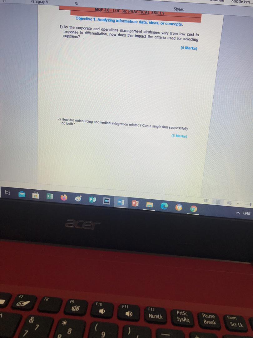 Solved Paragraph Subtle Em.. MQF 20 - LOC 3a: PRACTICAL | Chegg.com