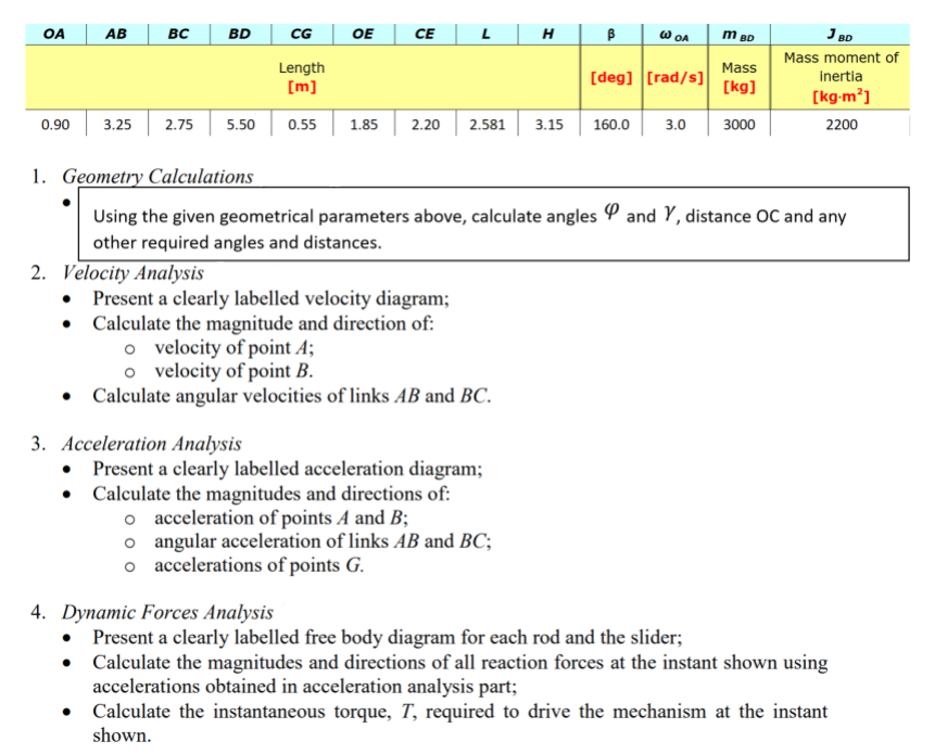 Solved conduct a full kinematic analysis and calculate | Chegg.com