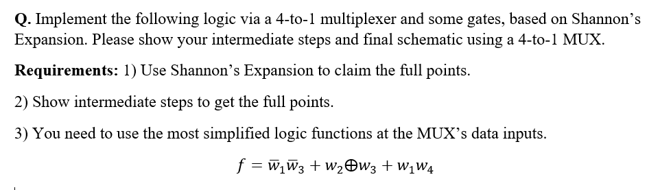 Solved Q. Implement the following logic via a 4-to-1 | Chegg.com
