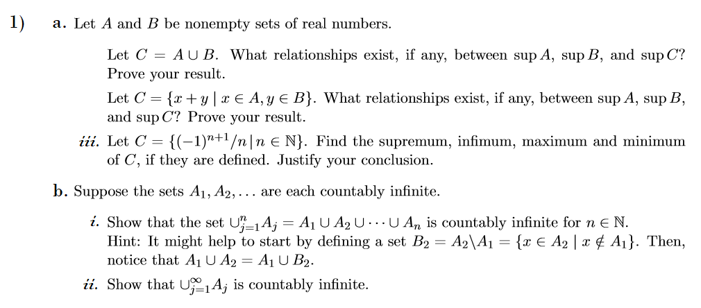 Solved 1) a. Let A and B be nonempty sets of real numbers | Chegg.com