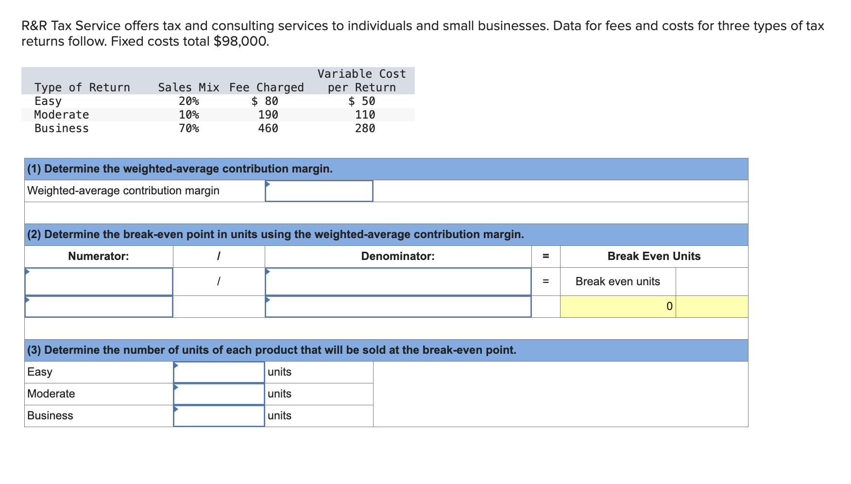 Solved R\&R Tax Service offers tax and consulting services | Chegg.com