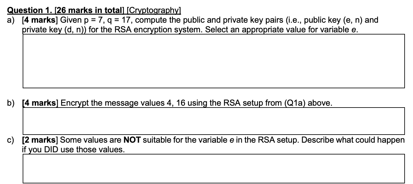 Solved Question 1. [26 marks in total] [Cryptography a) [4 | Chegg.com