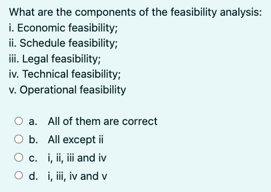 Solved What are the components of the feasibility analysis: | Chegg.com