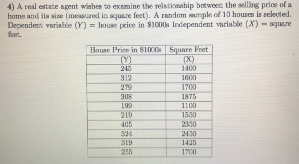 Solved 4) A real estate agent wishes to examine the | Chegg.com