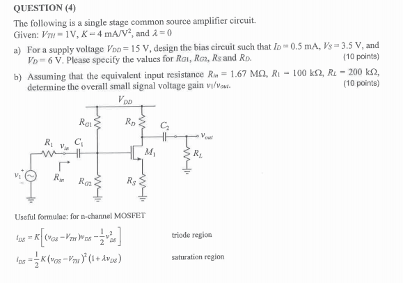 Solved QUESTION (4) The following is a single stage common | Chegg.com