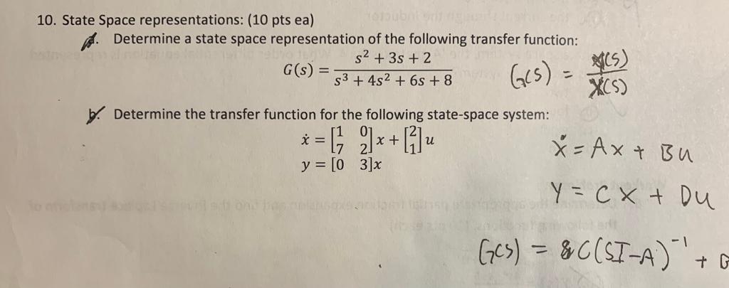 Solved 5 10 State Space Representations 10 Pts Ea