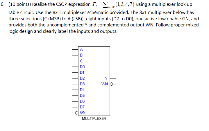 Solved 6. (10 points) Realize the CSOP expression F, = Luv | Chegg.com