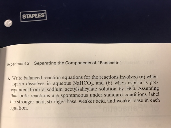 Solved Experiment 2 Separating the Components of "Panacetin" | Chegg.com