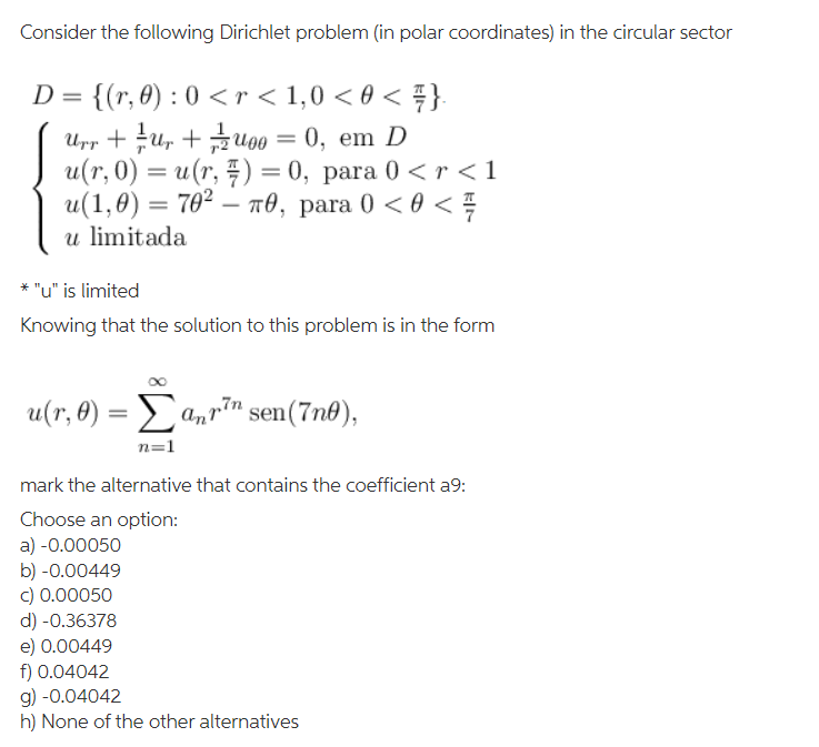 Solved Consider the following Dirichlet problem (in polar | Chegg.com
