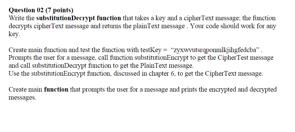 Solved Question 02 (7 points) Write the substitutionDecrypt | Chegg.com