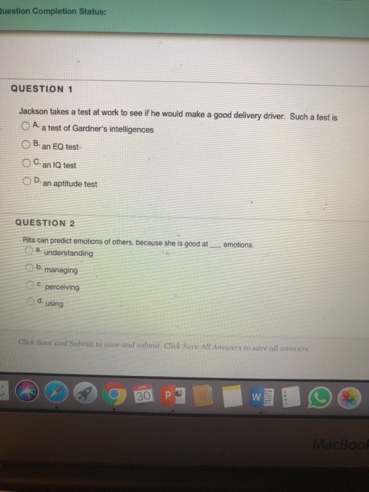 Solved uestion Completion Status: QUESTION 1 Jackson takes a | Chegg.com