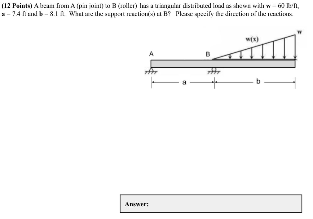 Solved (12 Points) A beam from A (pin joint) to B (roller) | Chegg.com
