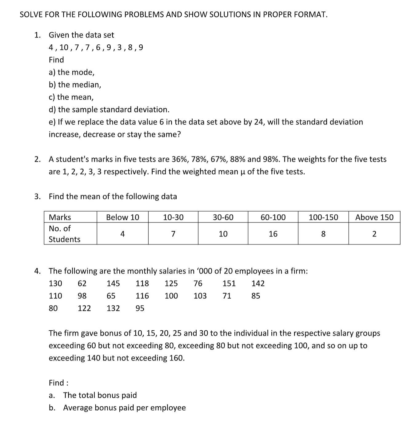 Solved SOLVE FOR THE FOLLOWING PROBLEMS AND SHOW SOLUTIONS | Chegg.com