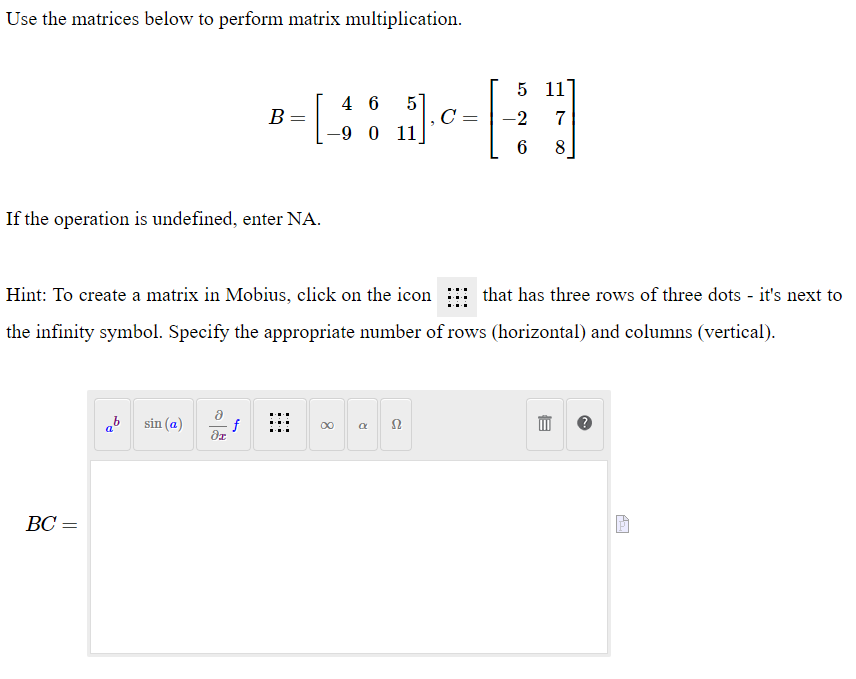 Solved Use the matrices below to perform matrix | Chegg.com