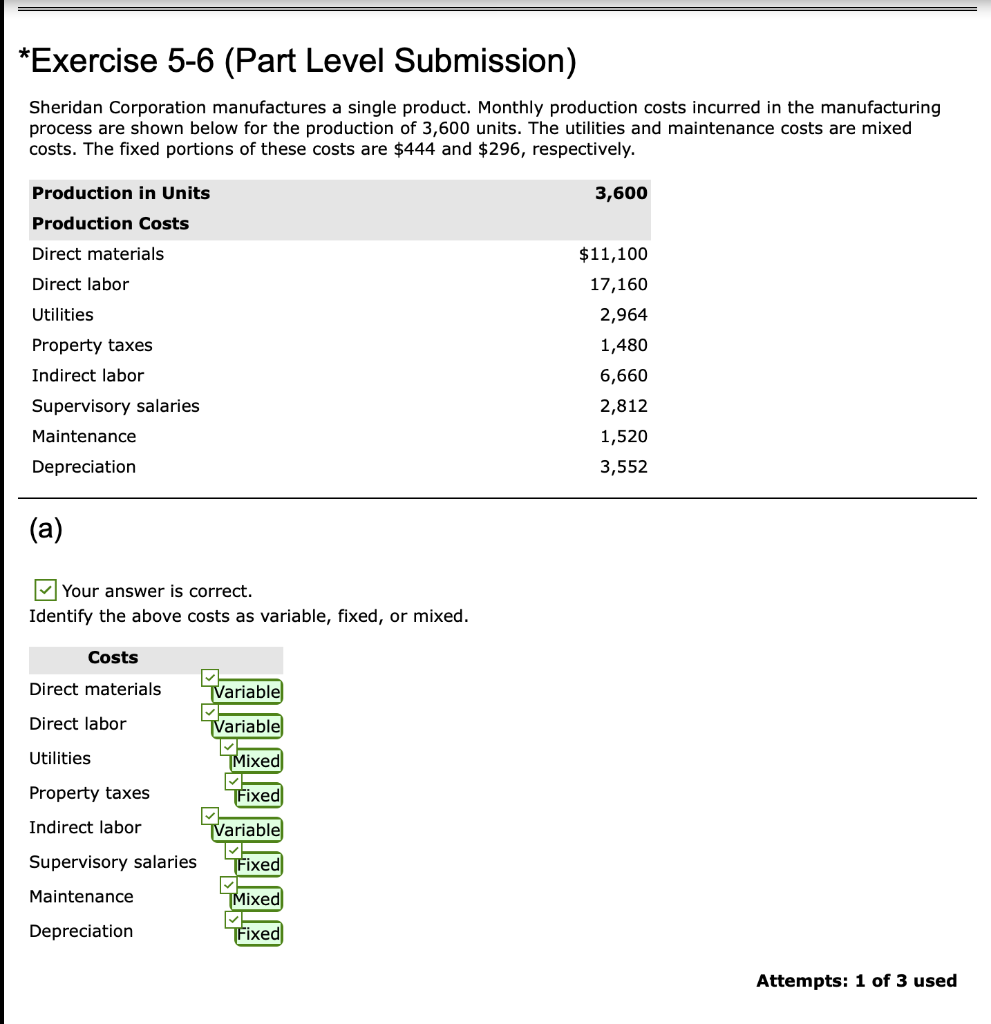 Solved *Exercise 5-6 (Part Level Submission) Sheridan | Chegg.com
