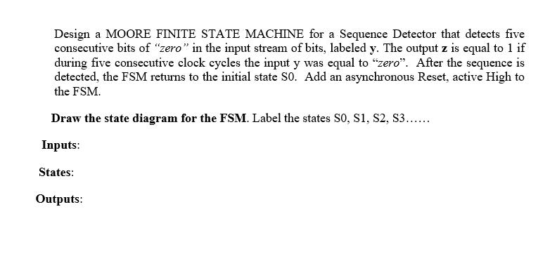 Solved Design a MOORE FINITE STATE MACHINE for a Sequence | Chegg.com
