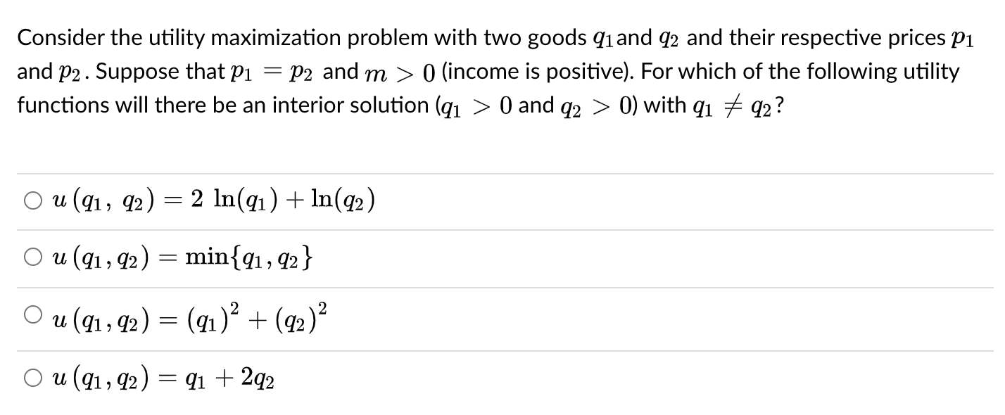 Solved Consider the utility maximization problem with two | Chegg.com