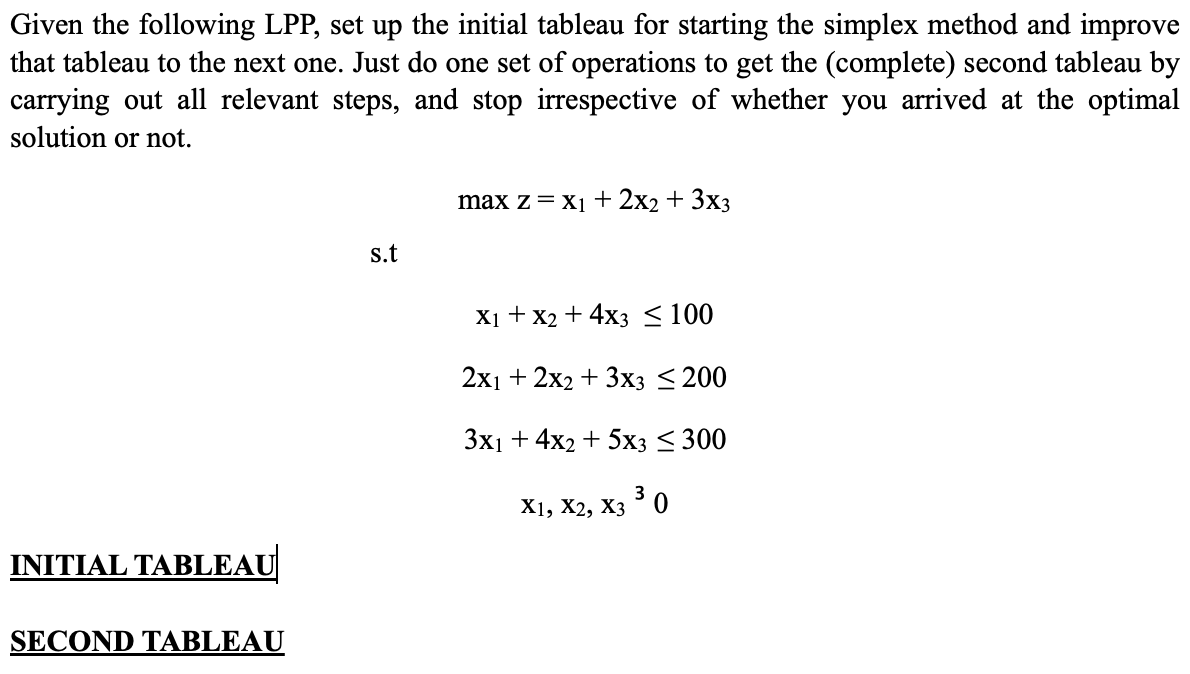 Solved Given the following LPP, set up the initial tableau | Chegg.com