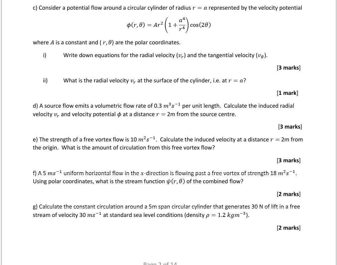 Solved c) Consider a potential flow around a circular | Chegg.com