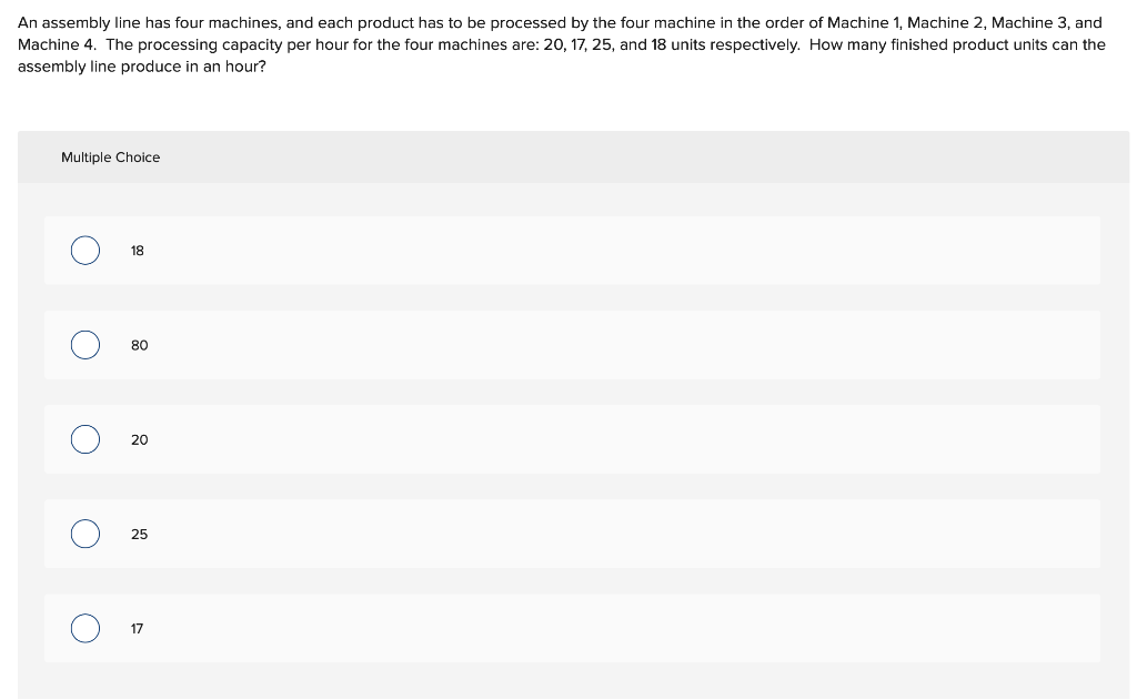 Solved An assembly line has four machines, and each product | Chegg.com