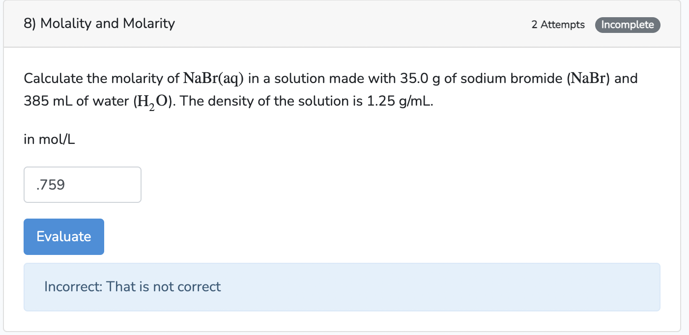 Solved Calculate the molarity of NaBr(aq) in a solution made | Chegg.com