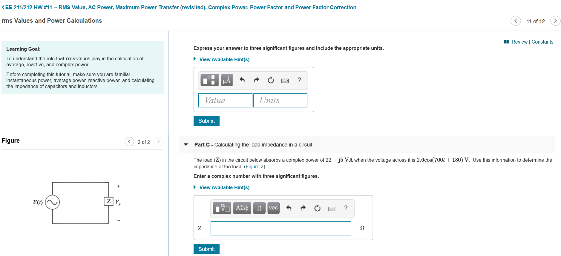 Solved Learning Goal: To understand the role that rms values | Chegg.com