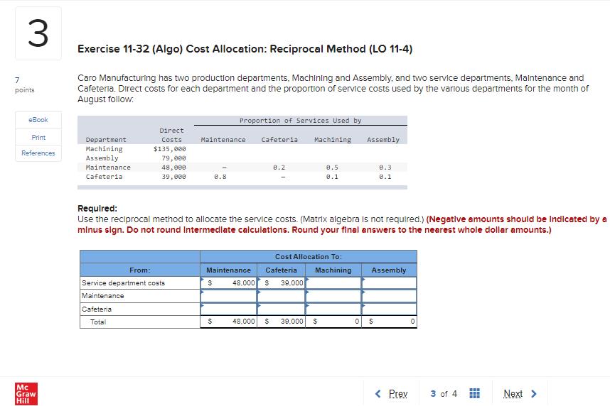 Solved Exercise 11-32 (Algo) Cost Allocation: Reciprocal | Chegg.com