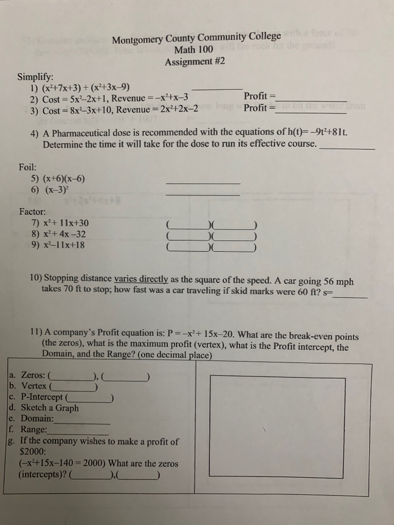 Solved Montgomery County Community College Math 100 | Chegg.com